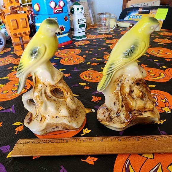 Brazil Ceramic Bird | Art | Vintage Parakeet Birds Yellow Green On Wood ...